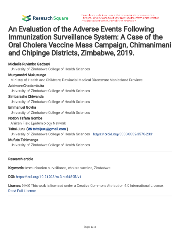 (PDF) An Evaluation of the Adverse Events Following Immunization ...