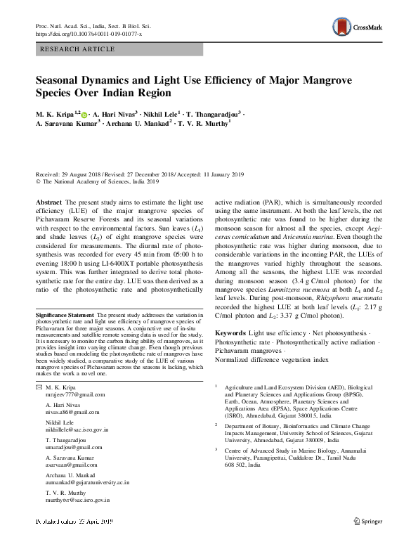 (PDF) Seasonal Dynamics and Light Use Efficiency of Major Mangrove Species Over Indian Region ...
