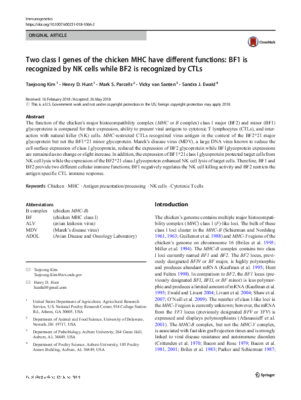 (PDF) Two class I genes of the chicken MHC have different functions ...