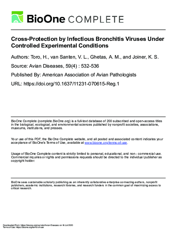 (PDF) Cross-Protection by Infectious Bronchitis Viruses Under ...