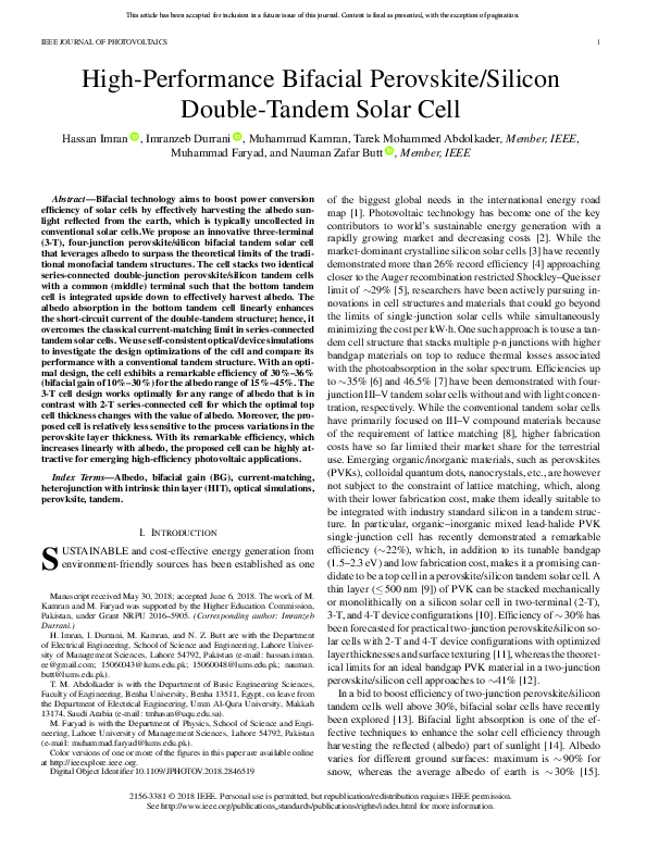 (PDF) High-Performance Bifacial Perovskite/Silicon Double-Tandem Solar Cell