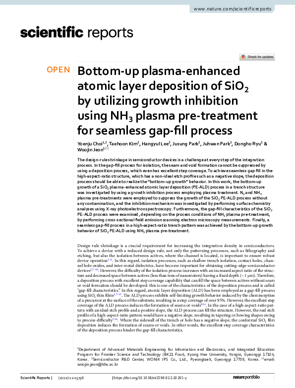 (PDF) Bottom-up plasma-enhanced atomic layer deposition of SiO2 by utilizing growth inhibition ...