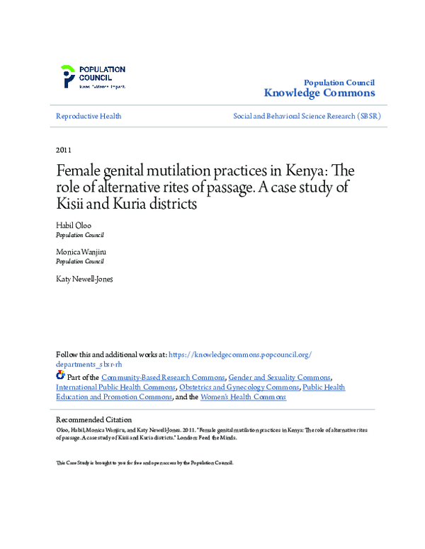 (PDF) Female genital mutilation practices in Kenya: The role of ...