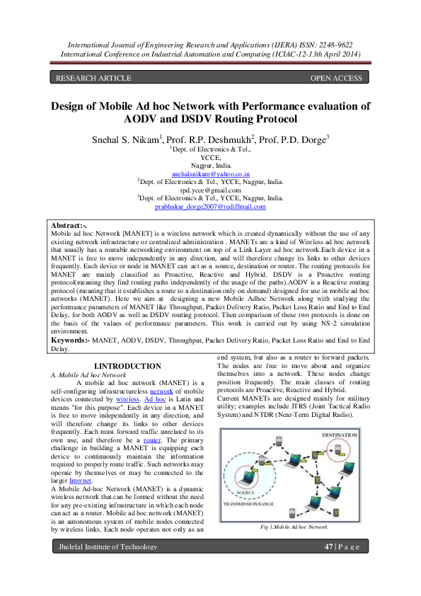Pdf Design Of Mobile Ad Hoc Network With Performance Evaluation Of