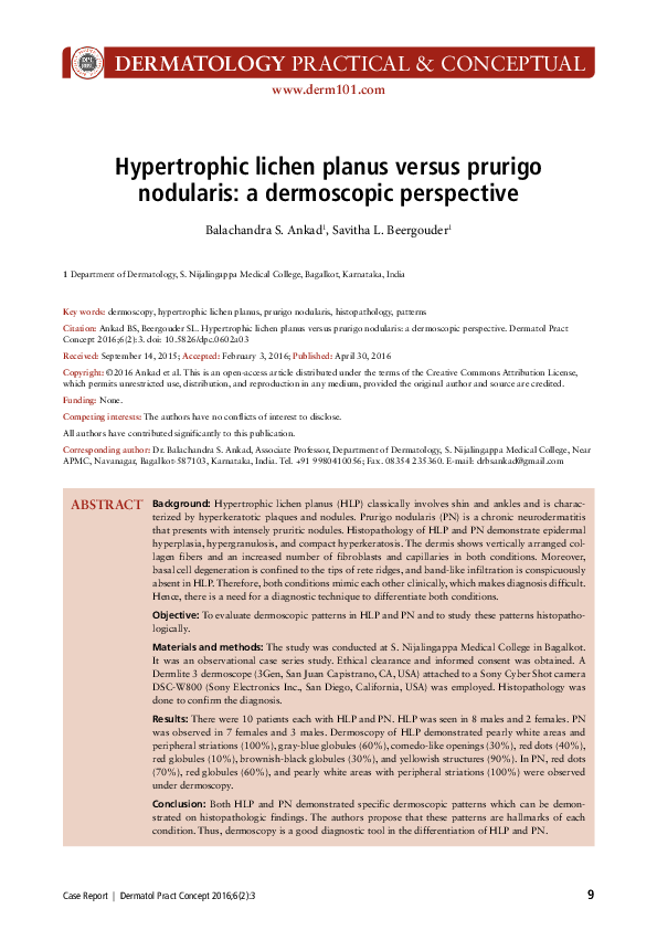(PDF) Hypertrophic lichen planus versus prurigo nodularis: a dermoscopic perspective