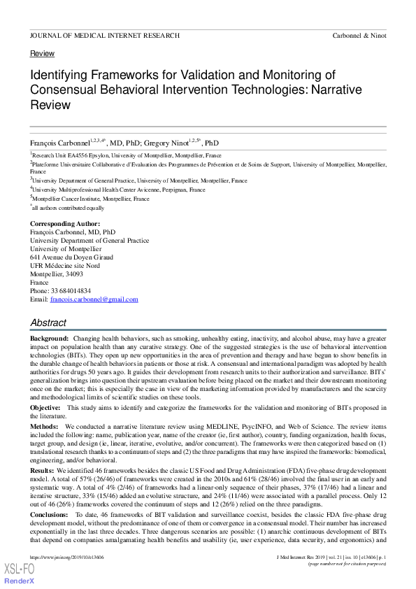 (PDF) Identifying Frameworks for Validation and Monitoring of Consensual Behavioral Intervention ...