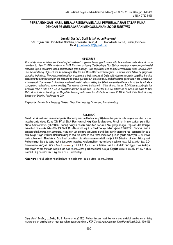 (PDF) Perbandingan Hasil Belajar Siswa Melalui Pembelajaran Tatap Muka ...