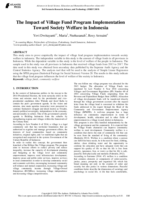 (PDF) The Impact of Village Fund Program Implementation Toward Society ...