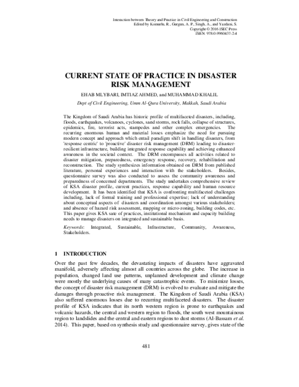 (PDF) Current State of Practice in Disaster Risk Management