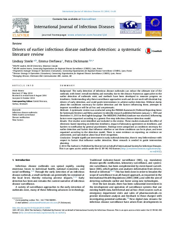 Pdf Drivers Of Earlier Infectious Disease Outbreak Detection A