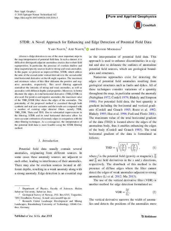 (PDF) STDR: A Novel Approach for Enhancing and Edge Detection of Potential Field Data