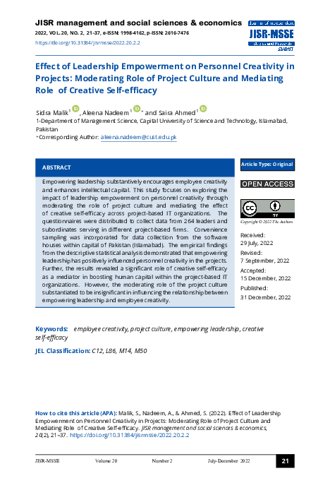 (PDF) Effect of Leadership Empowerment on Personnel Creativity in ...