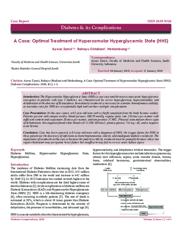 (PDF) A Case: Optimal Treatment of Hyperosmolar Hyperglycemic State (HHS)