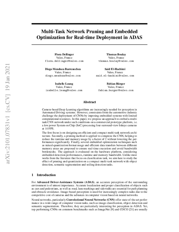 (PDF) Multi-Task Network Pruning and Embedded Optimization for Real-time Deployment in ADAS