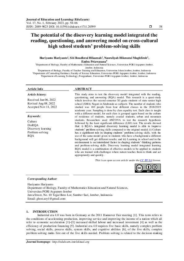 (PDF) The potential of the discovery learning model integrated the ...