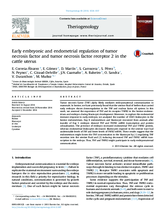 (PDF) Early embryonic and endometrial regulation of tumor necrosis ...