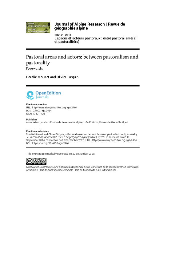 (PDF) Pastoral areas and actors: between pastoralism and pastorality