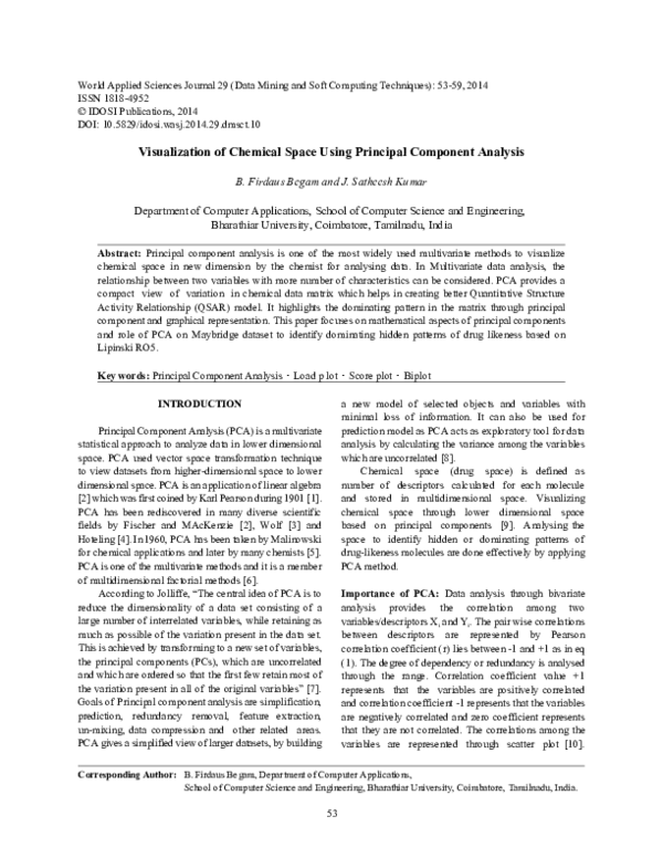 (PDF) Visualization of Chemical Space Using Principal Component Analysis