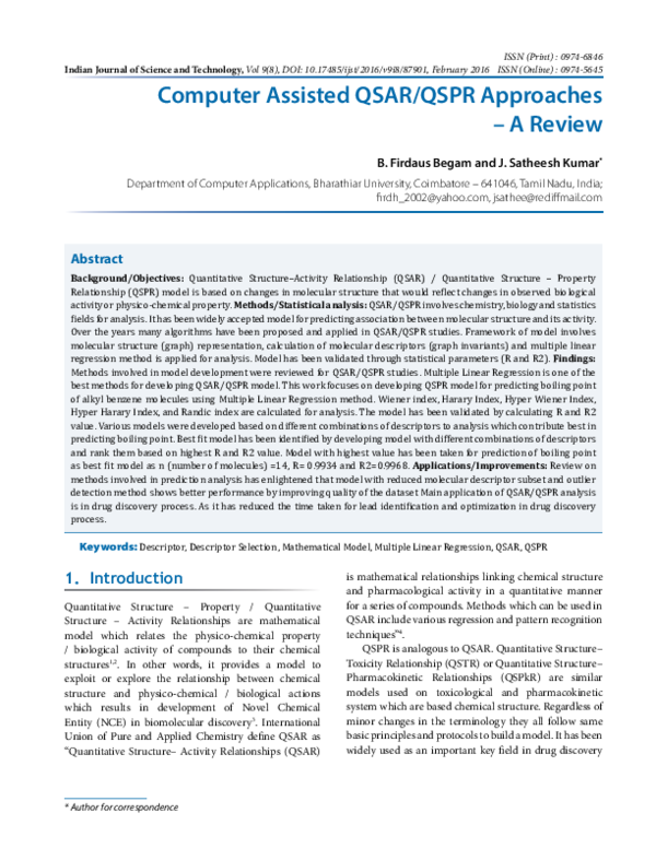 Pdf Computer Assisted Qsar Qspr Approaches A Review