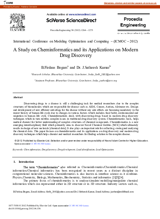(PDF) A Study on Cheminformatics and its Applications on Modern Drug ...