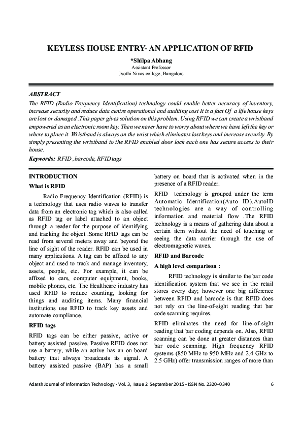 (PDF) Keyless House Entry-An Application of RFID | Shilpa Abhang - Academia.edu