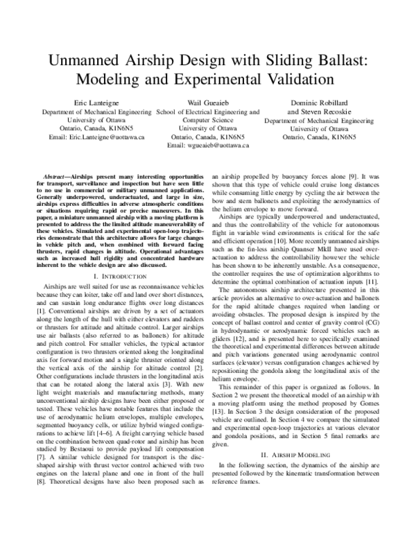 (PDF) Unmanned airship design with sliding ballast: Modeling and ...