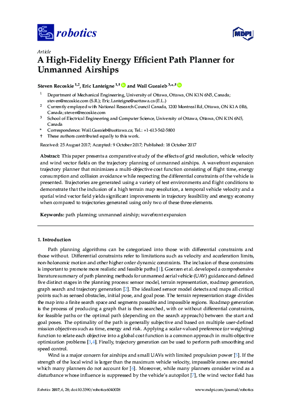 (PDF) A High-Fidelity Energy Efficient Path Planner for Unmanned Airships