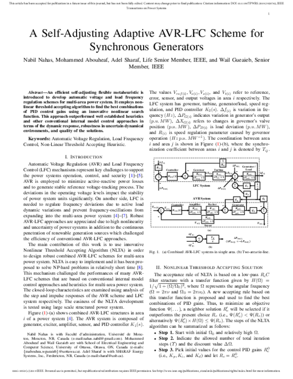 (PDF) A Self-Adjusting Adaptive AVR-LFC Scheme for Synchronous Generators