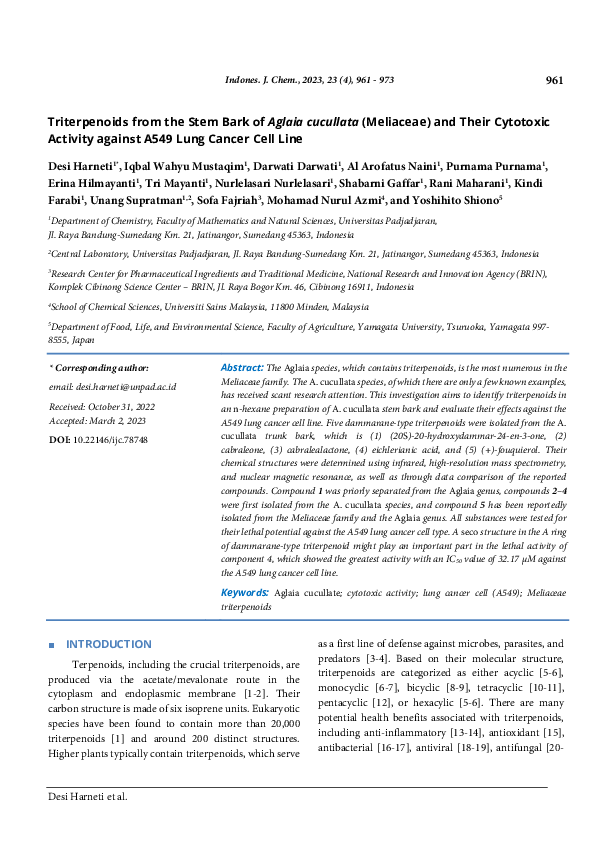 (PDF) Triterpenoids from the Stem Bark of Aglaia cucullata (Meliaceae ...