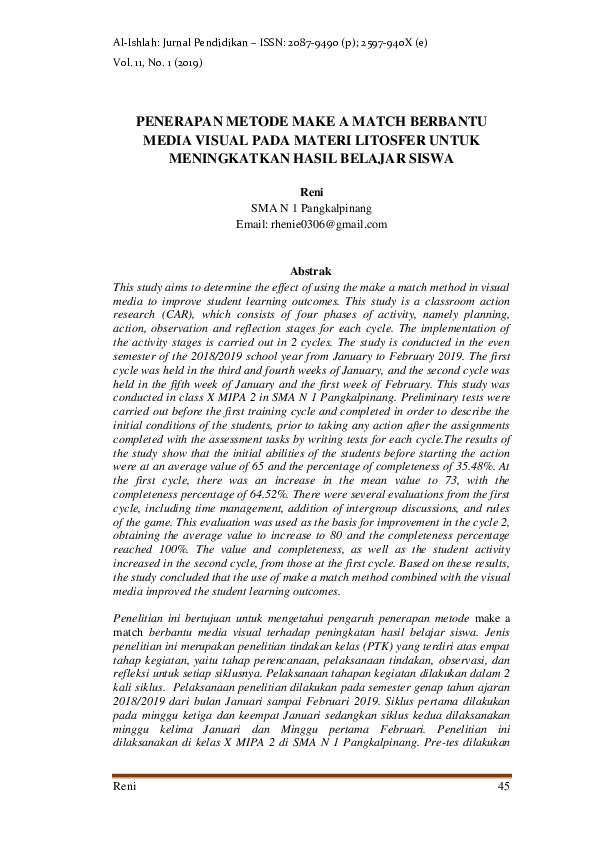 (PDF) Penerapan Metode Make a Match Berbantu Media Visual Pada Materi Litosfer Untuk ...