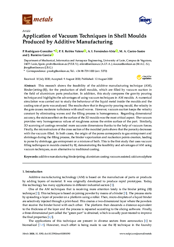 (PDF) Application of Vacuum Techniques in Shell Moulds Produced by Additive Manufacturing