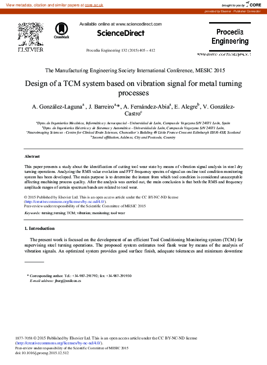 (PDF) Design of a TCM System Based on Vibration Signal for Metal Turning Processes | ANA ISABEL ...
