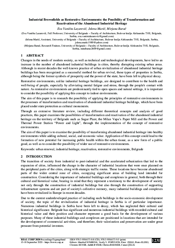 (PDF) Industrial Brownfields as Restorative Environments: the ...