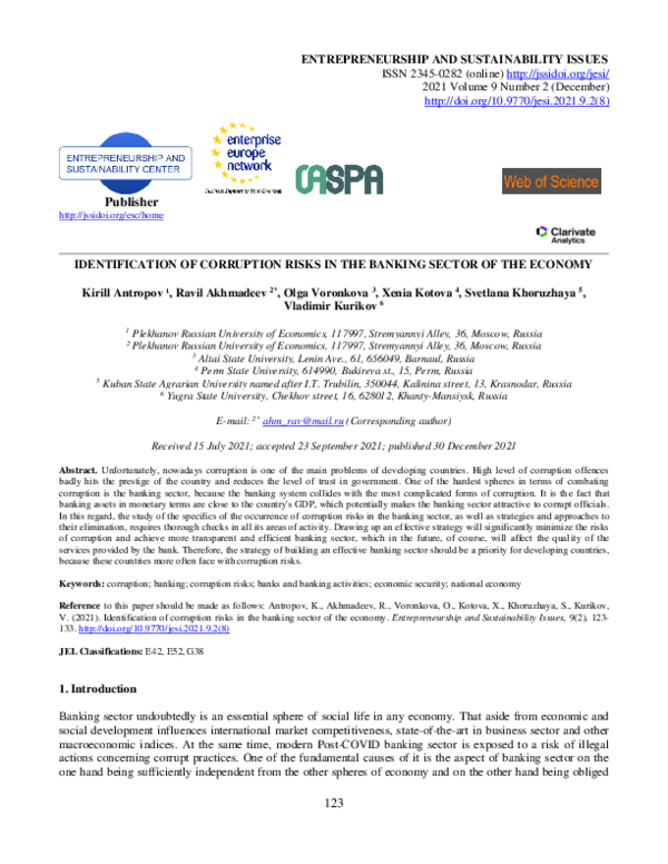 (PDF) Identification of corruption risks in the banking sector of the ...