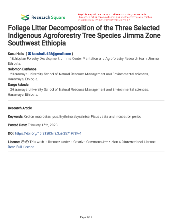 (PDF) Foliage Litter Decomposition of the Three Selected Indigenous ...