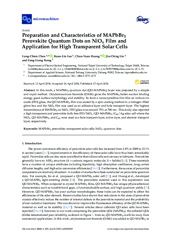 (PDF) Preparation and Characteristics of MAPbBr3 Perovskite Quantum ...