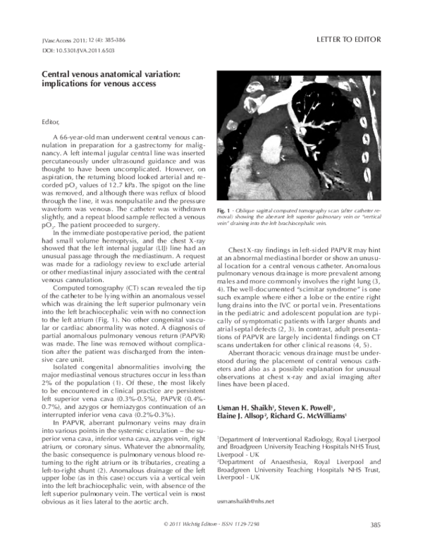 (PDF) Central venous anatomical variation: implications for venous access