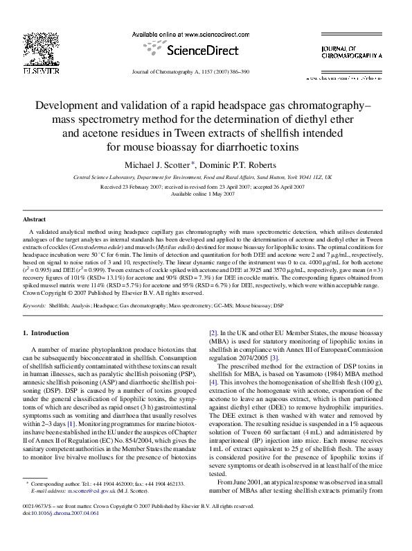(PDF) Development and validation of a rapid headspace gas chromatography–mass spectrometry ...