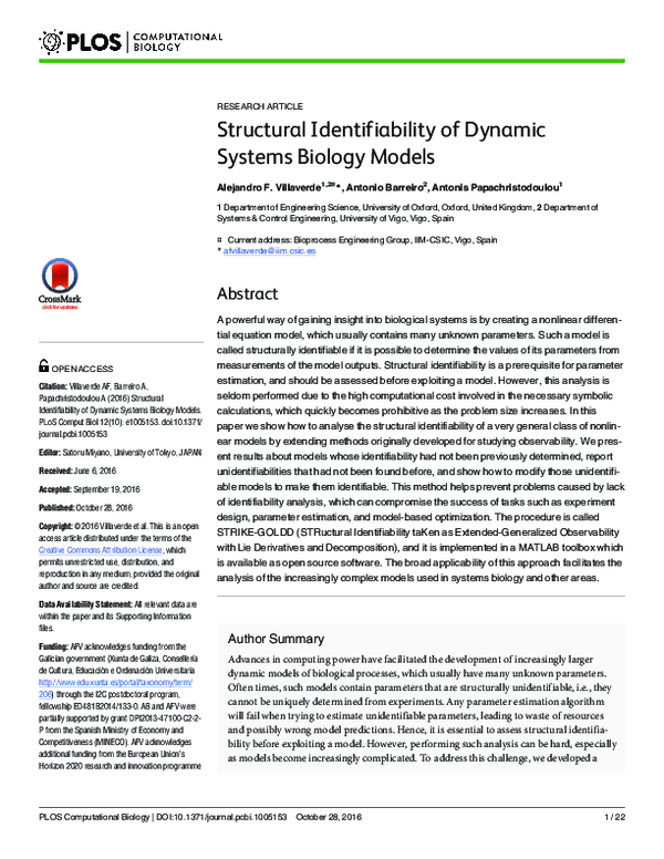 (PDF) Structural Identifiability of Dynamic Systems Biology Models