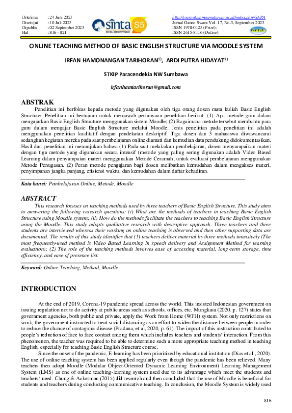 (PDF) Online Teaching Method of Basic English Structure via Moodle System