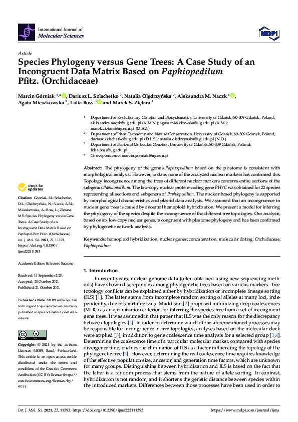 (PDF) Species Phylogeny versus Gene Trees: A Case Study of an ...