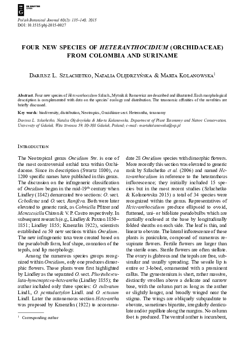 (PDF) Four New Species Of Heteranthocidium (Orchidaceae) From Colombia ...