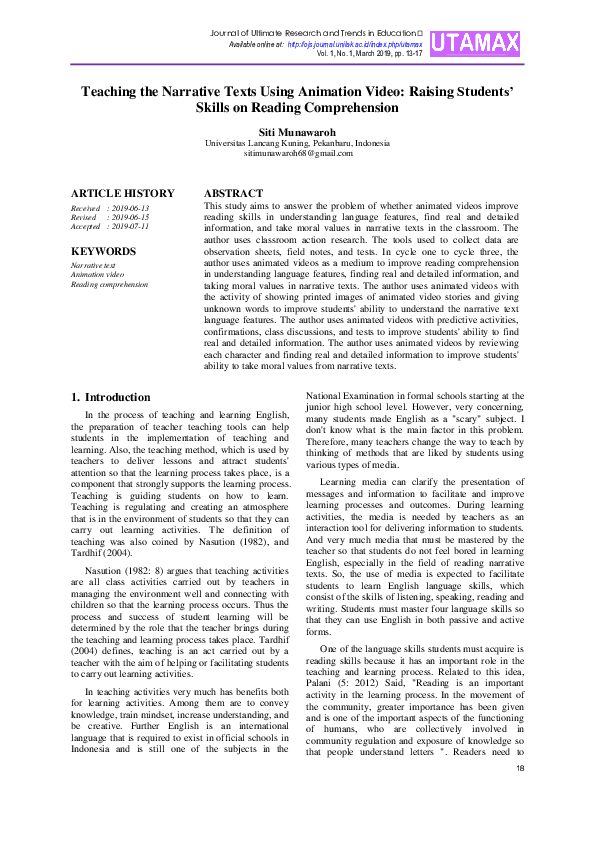 (PDF) Teaching the Narrative Texts Using Animation Video: Raising ...