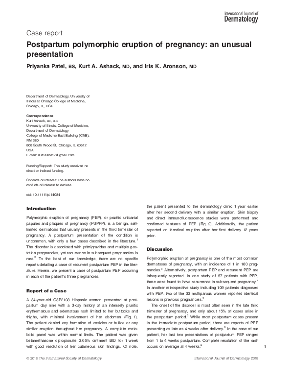 (PDF) Postpartum polymorphic eruption of pregnancy: an unusual presentation
