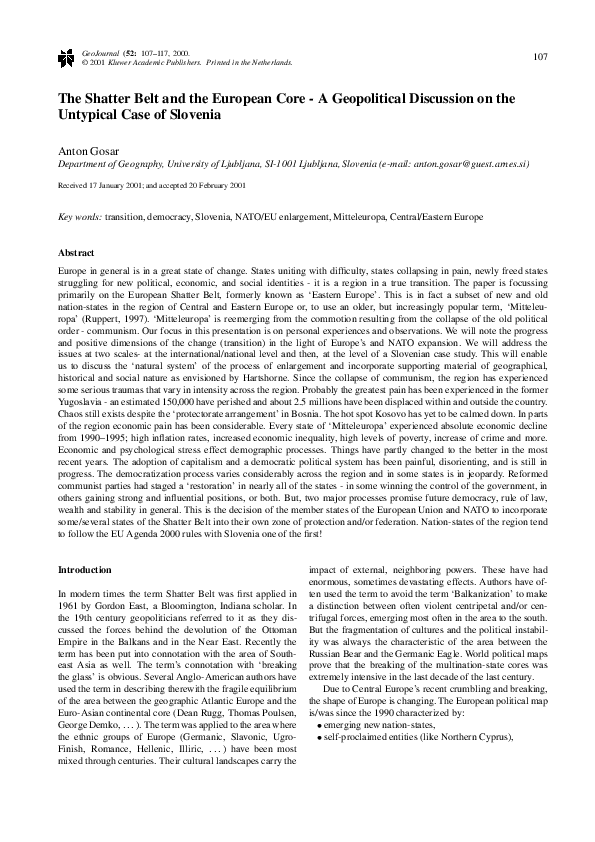 (PDF) The Shatter Belt and the European Core - A Geopolitical ...