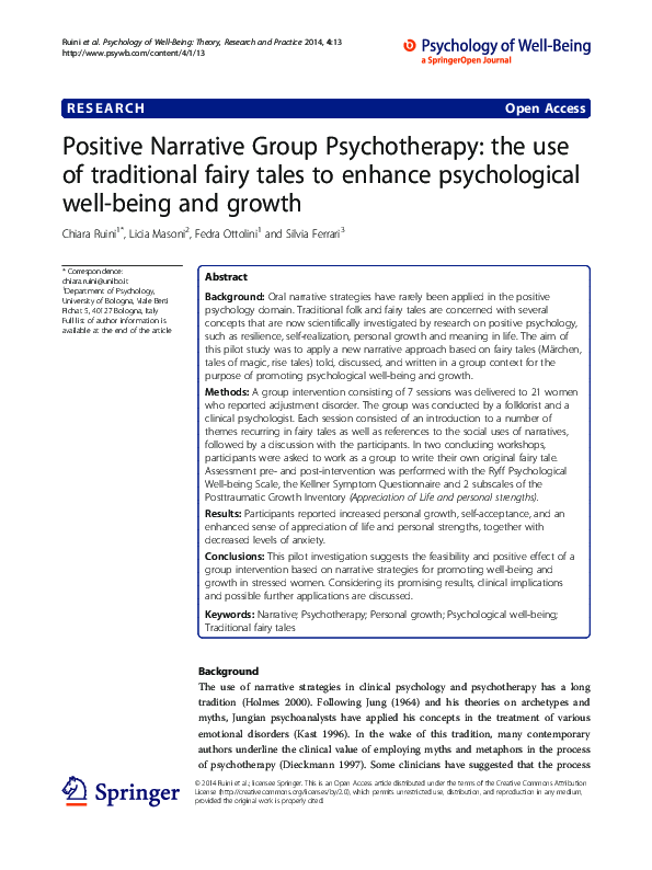 (PDF) Positive Narrative Group Psychotherapy: the use of traditional ...