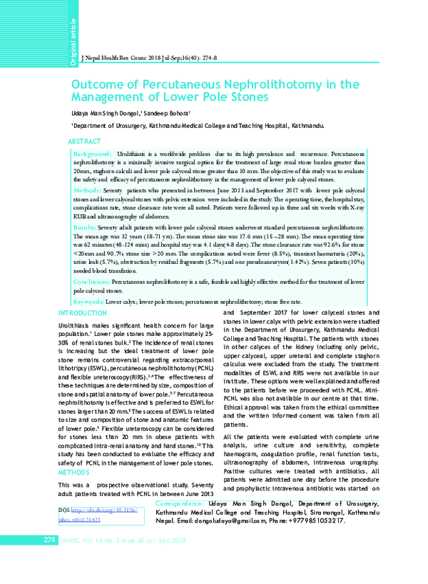 (PDF) Outcome of Percutaneous Nephrolithotomy in the Management of ...