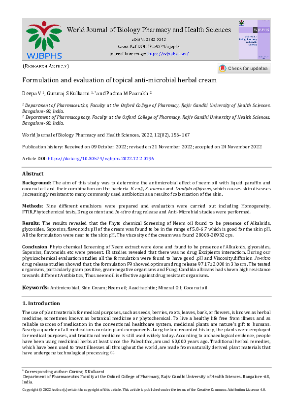 Pdf Formulation And Evaluation Of Topical Anti Microbial Herbal Cream