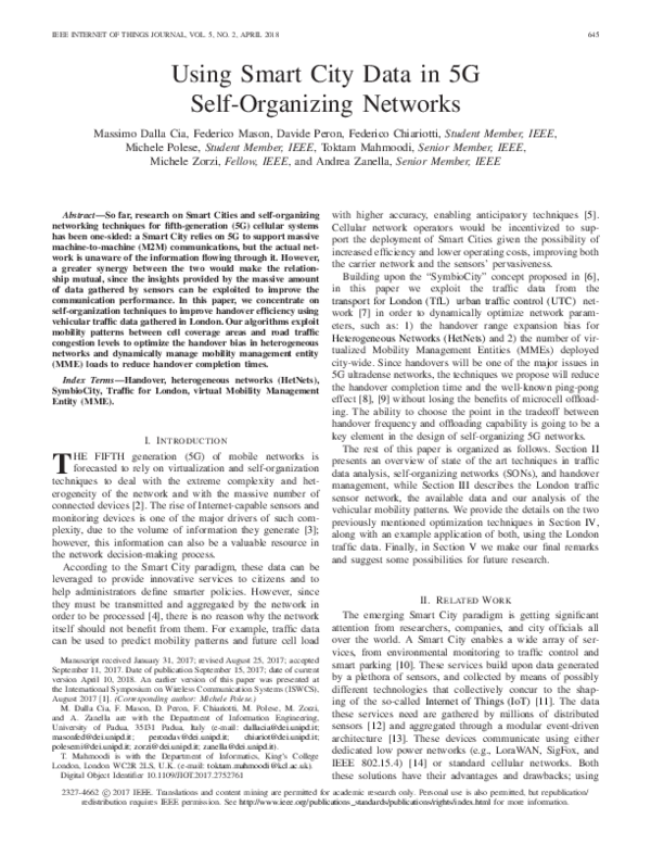 (PDF) Using Smart City Data in 5G Self-Organizing Networks