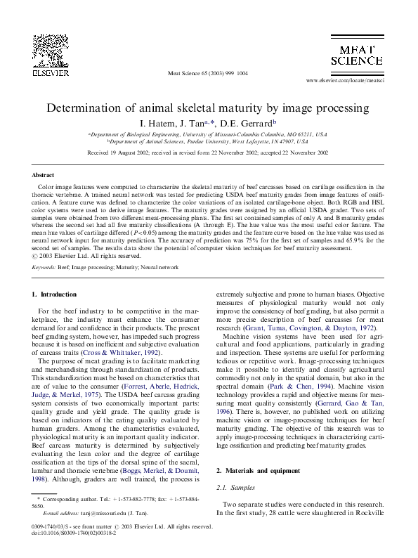 (PDF) Determination of animal skeletal maturity by image processing